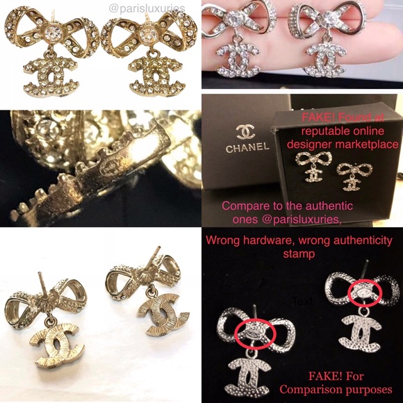 CHANEL | Jewelry | Authentic Crystal Cc Ribbon Bow Dangle 3s Stud ...